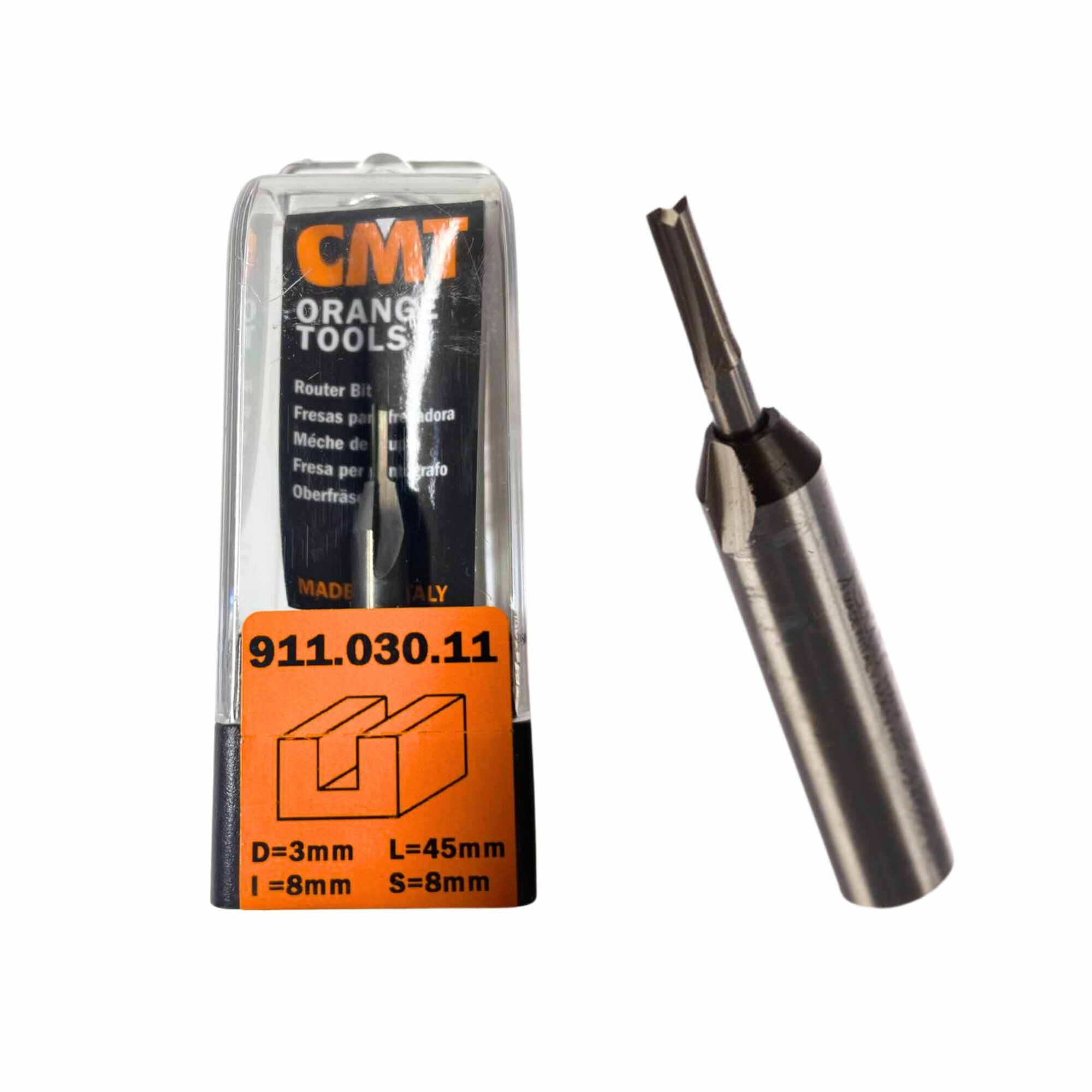 Фреза для фрезера по дереву пазовая монолитная (3x8x45 мм; S 8 мм) по дереву СМТ 911.030.11