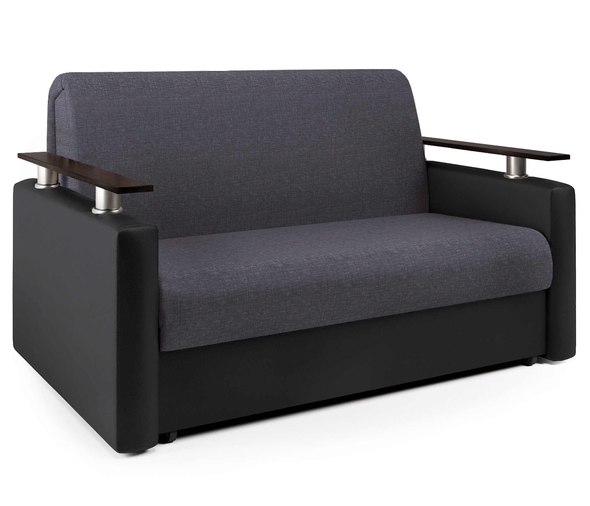 Диван-кровать, 90х194 см, прямой, раскладной, аккордеон, серая рогожка и черная экокожа