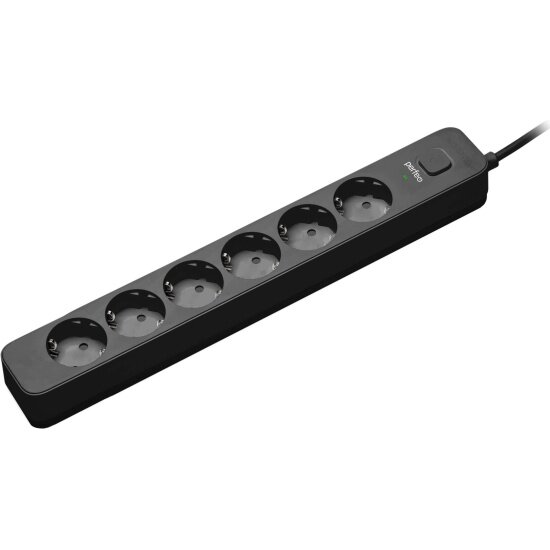 Сетевой фильтр Perfeo "POWER STREAM", 2500W, 1.5м, 6 розеток, черный (PF_C3970)