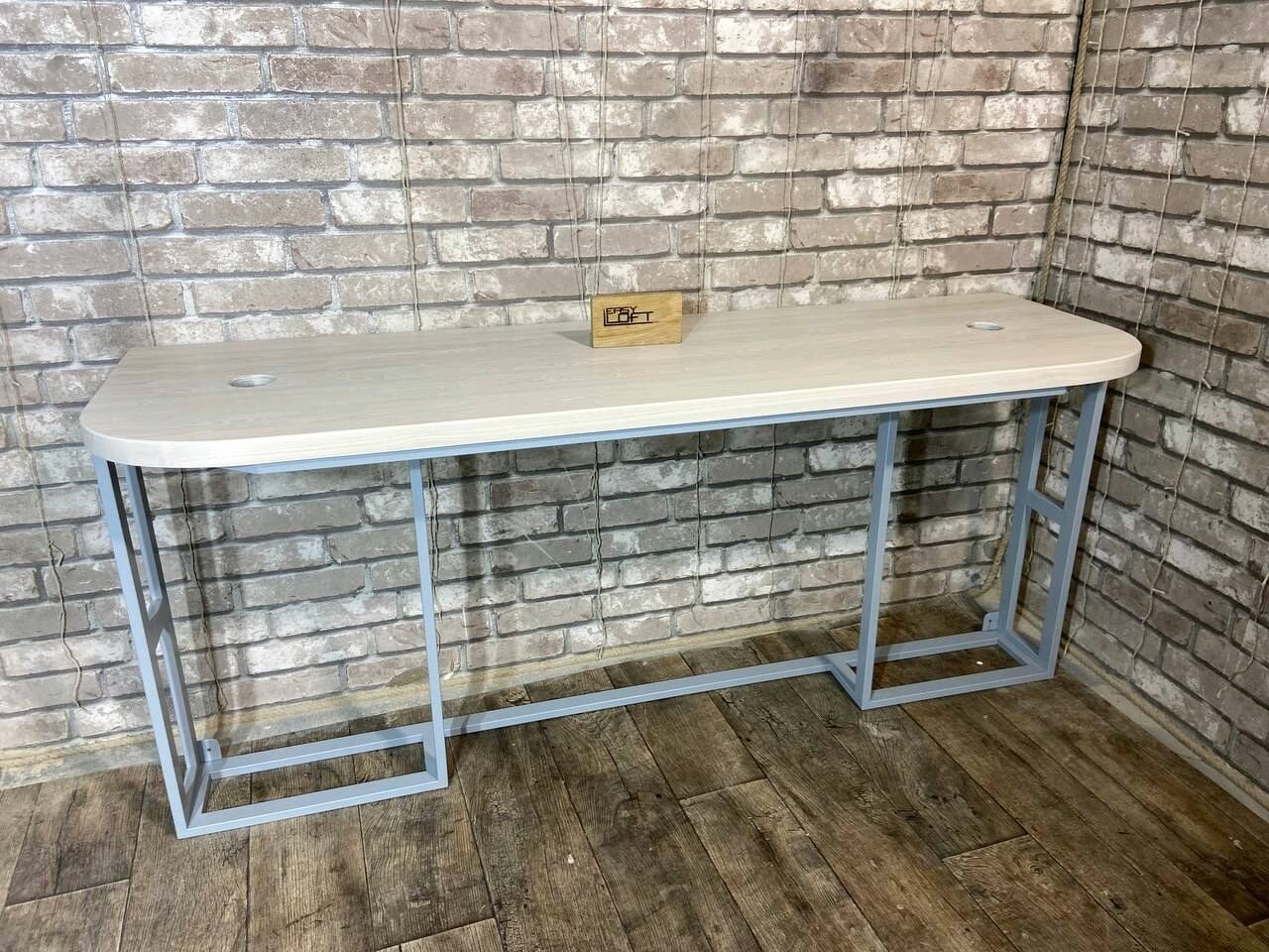 Барная стойка EasyLOFT в стиле лофт из массива дуба, белого цвета, 200х60х85