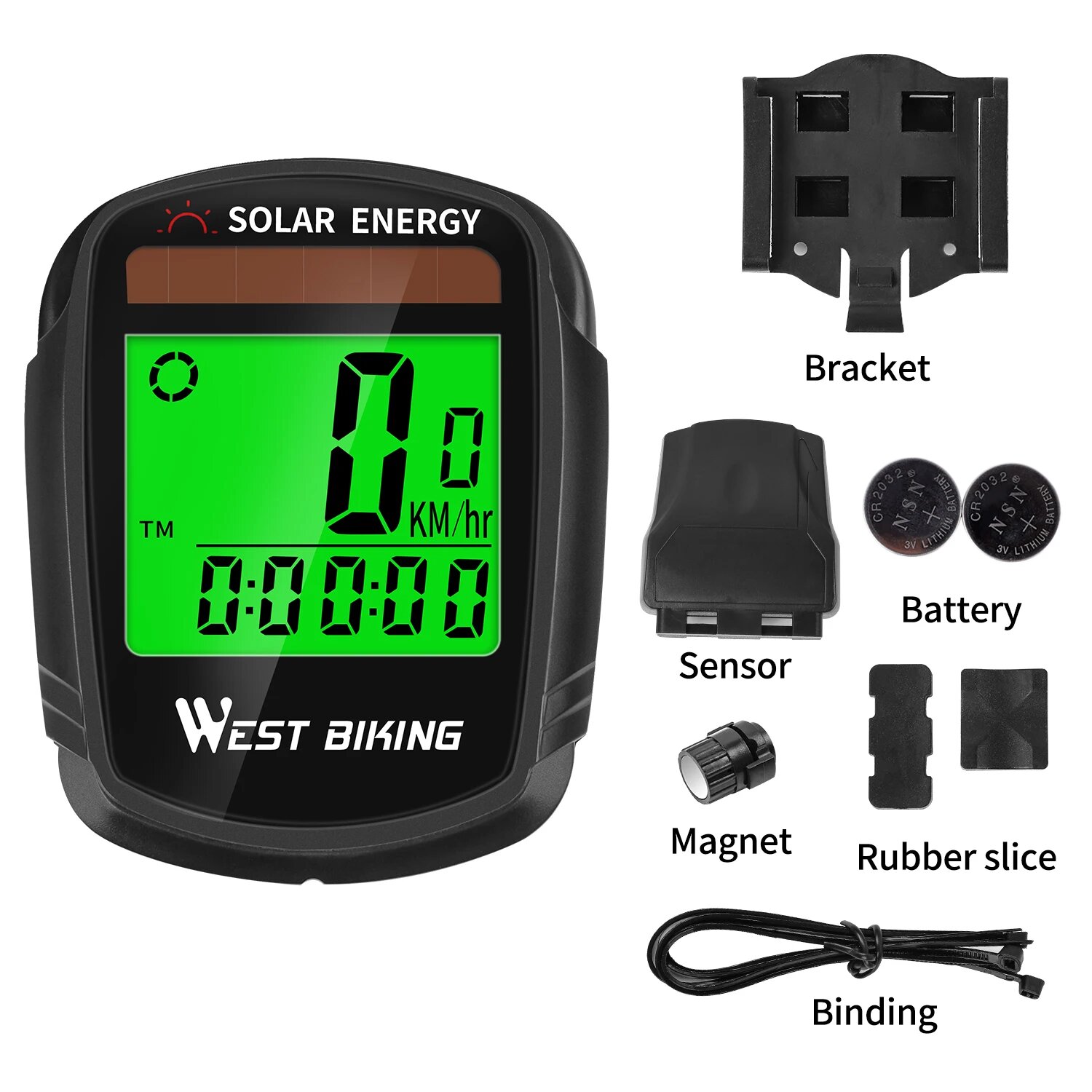 Велокомпьютер West Biking YP0702040/0702056 Солнечный Черный, C Wireless Black