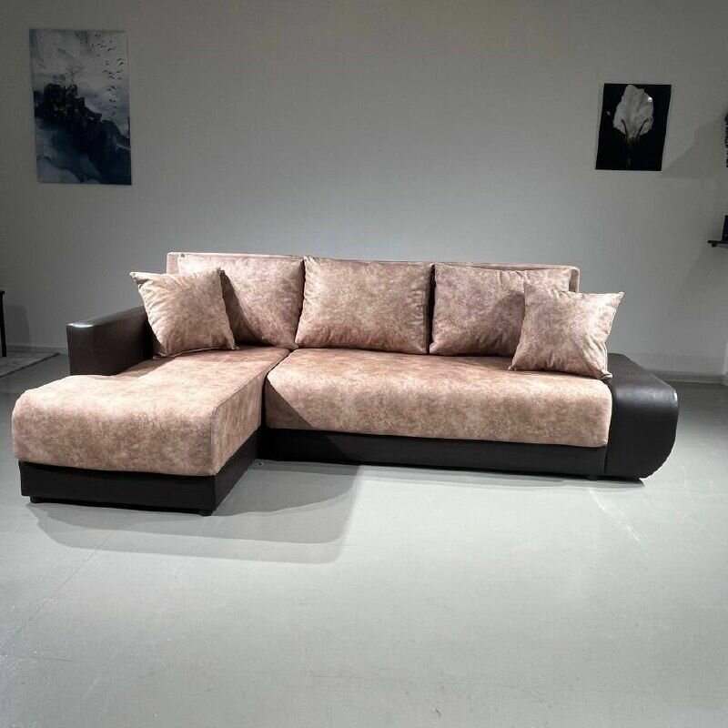 Диван, Диван-кровать Олимп-1 угловой, коричневый, механизм еврокнижка, правый угол 220х138х76 см