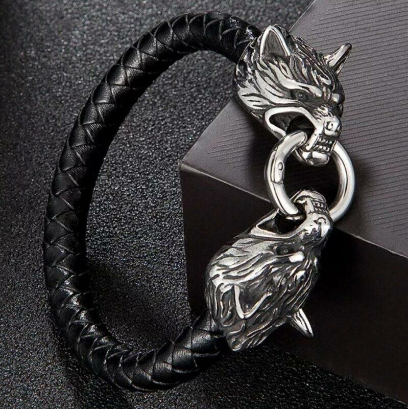 Жесткий браслет, кожа, металл