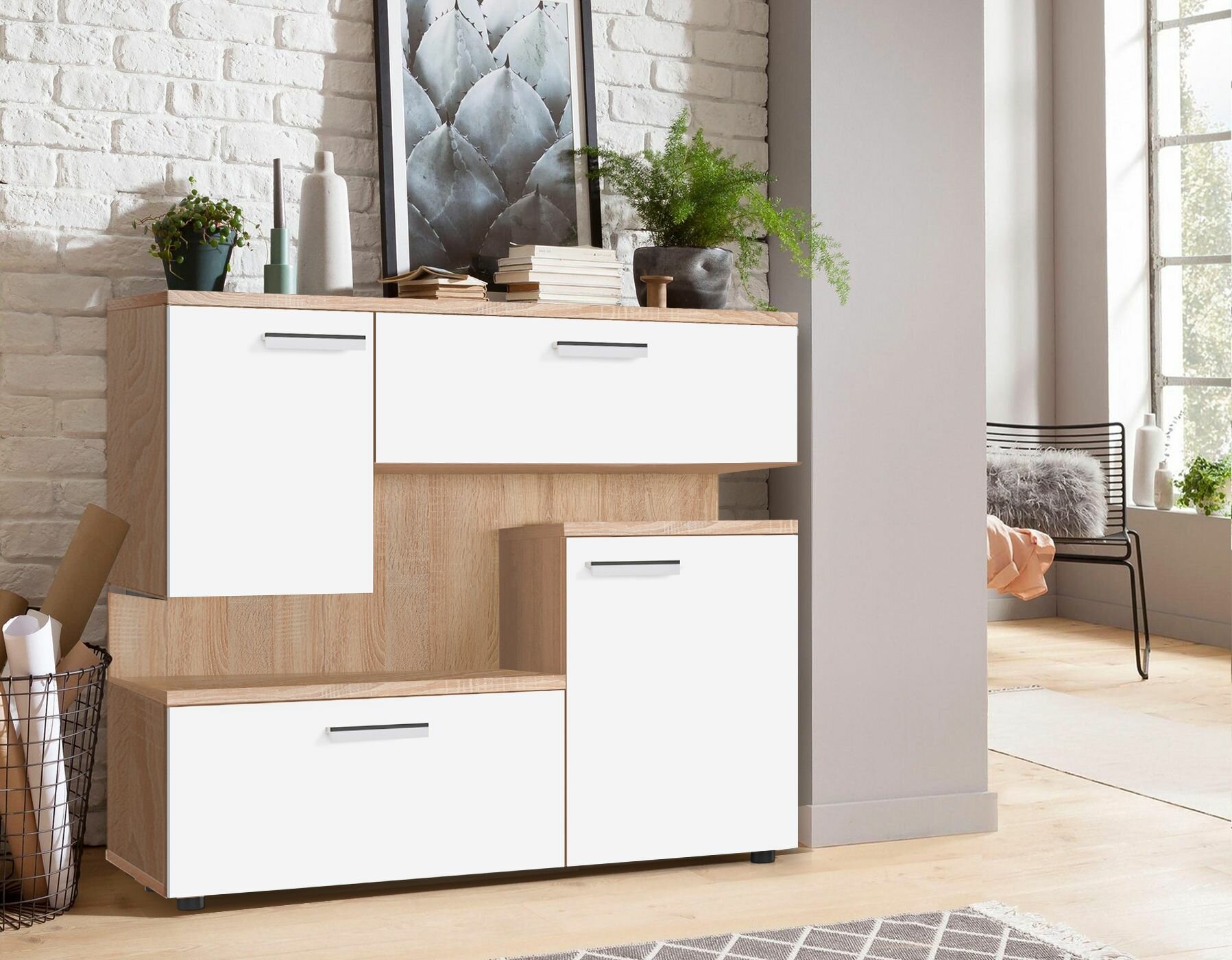 Тумба под телевизор С-1-1000, 90х100х30 см, цвет Дуб сонома/Белый