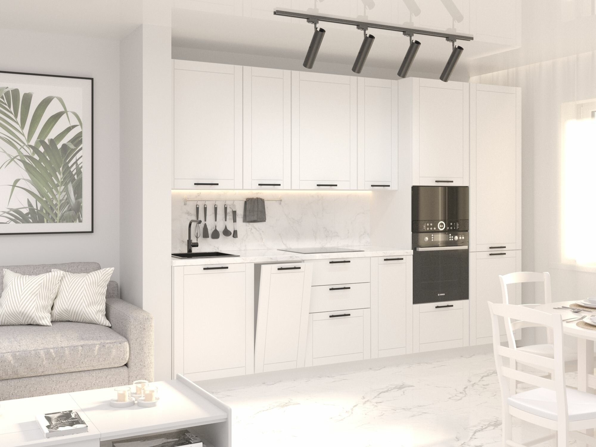 Кухонный гарнитур Лофт White Silk, 3300 мм