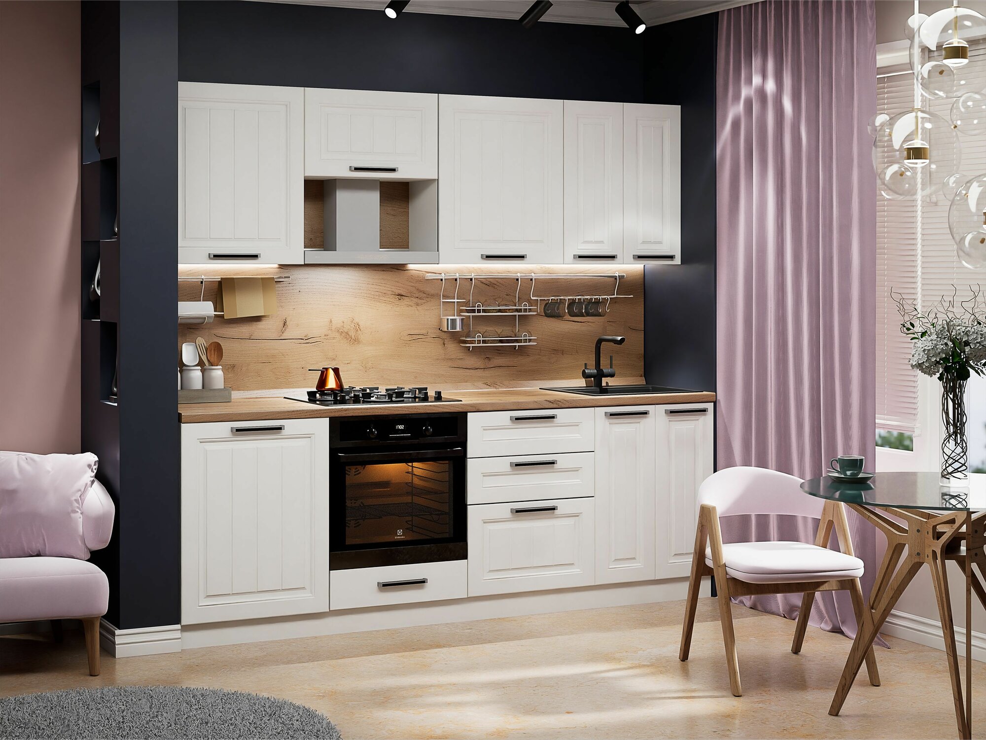 Кухонный гарнитур Прага, Белое дерево, 2400 мм