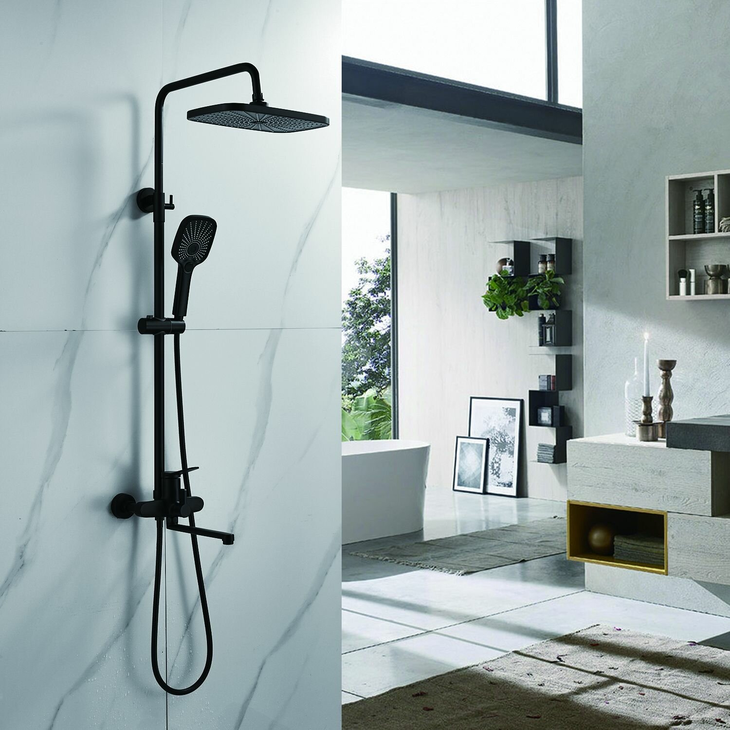 Душевая стойка со смесителем и тропическим душем Shevanik