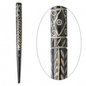 Булавка для волос, 114мм, базовый материал - кость, резьба по кости, черная с белым, 1 шт.