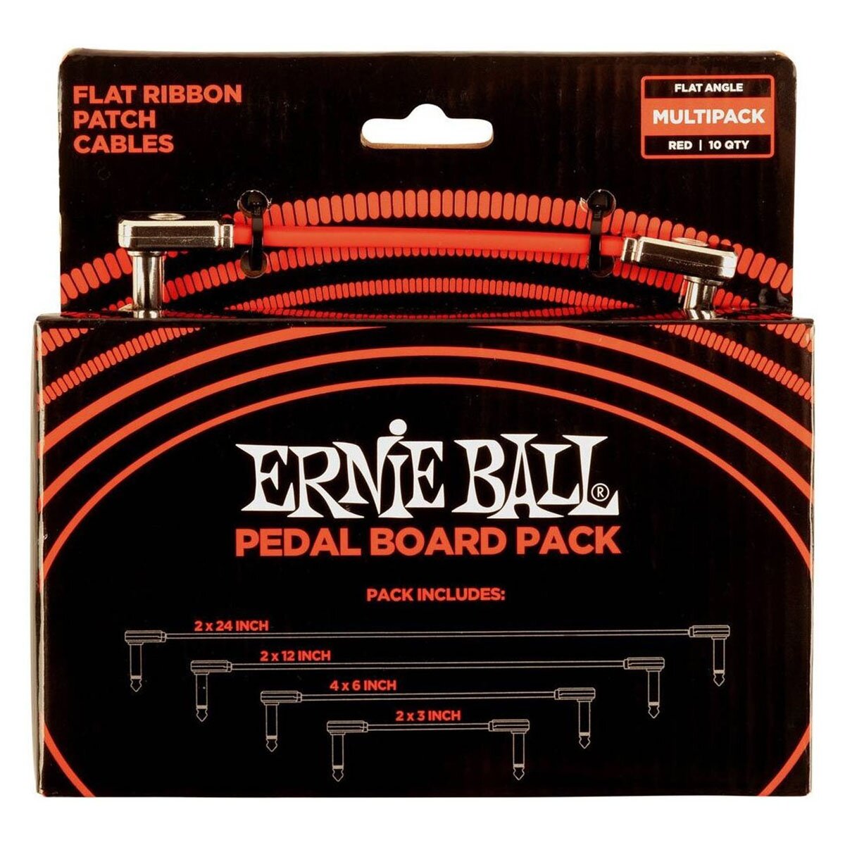 Набор кабелей-патчей ERNIE BALL 6404, красный, угловой-угловой, 10 штук
