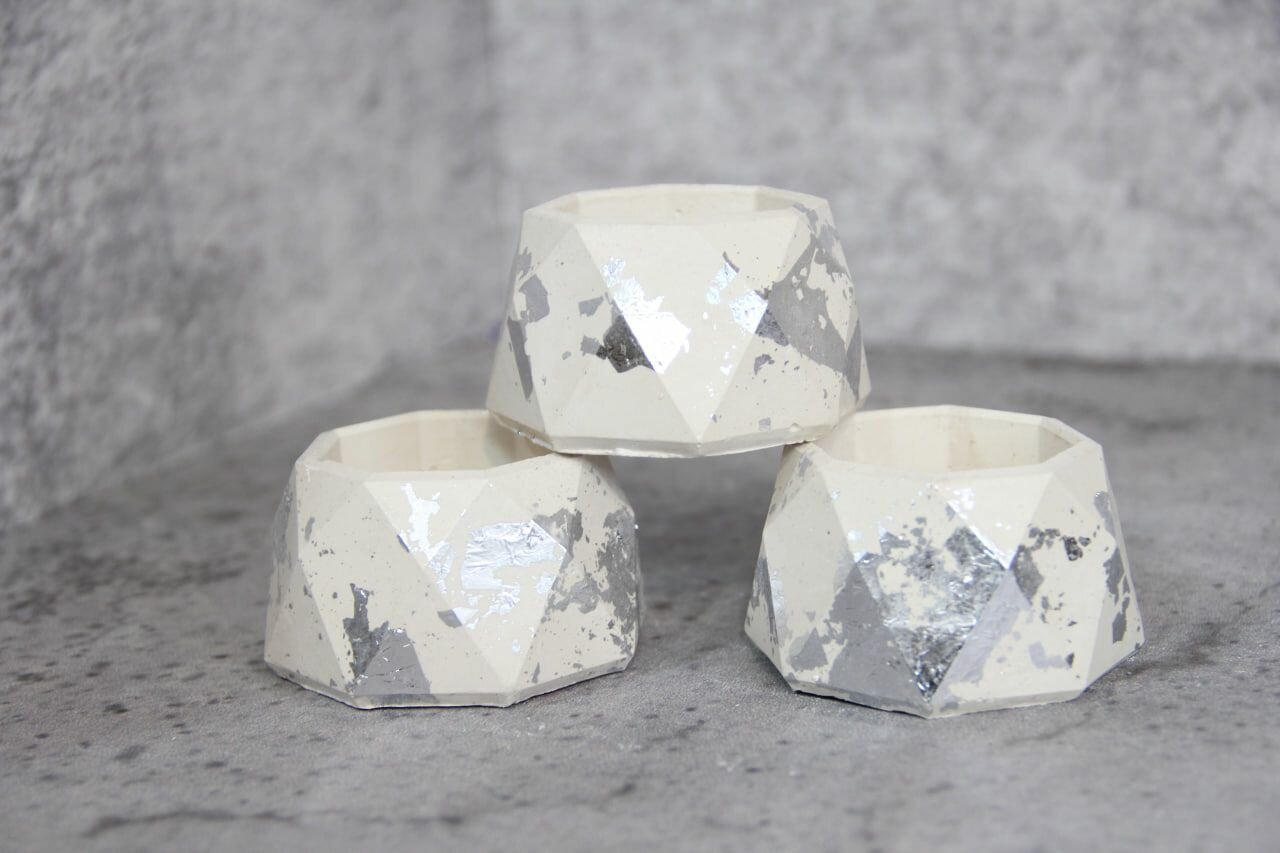 Набор гипсовых подсвечников 3 шт (серебро) / Декоративные подсвечники