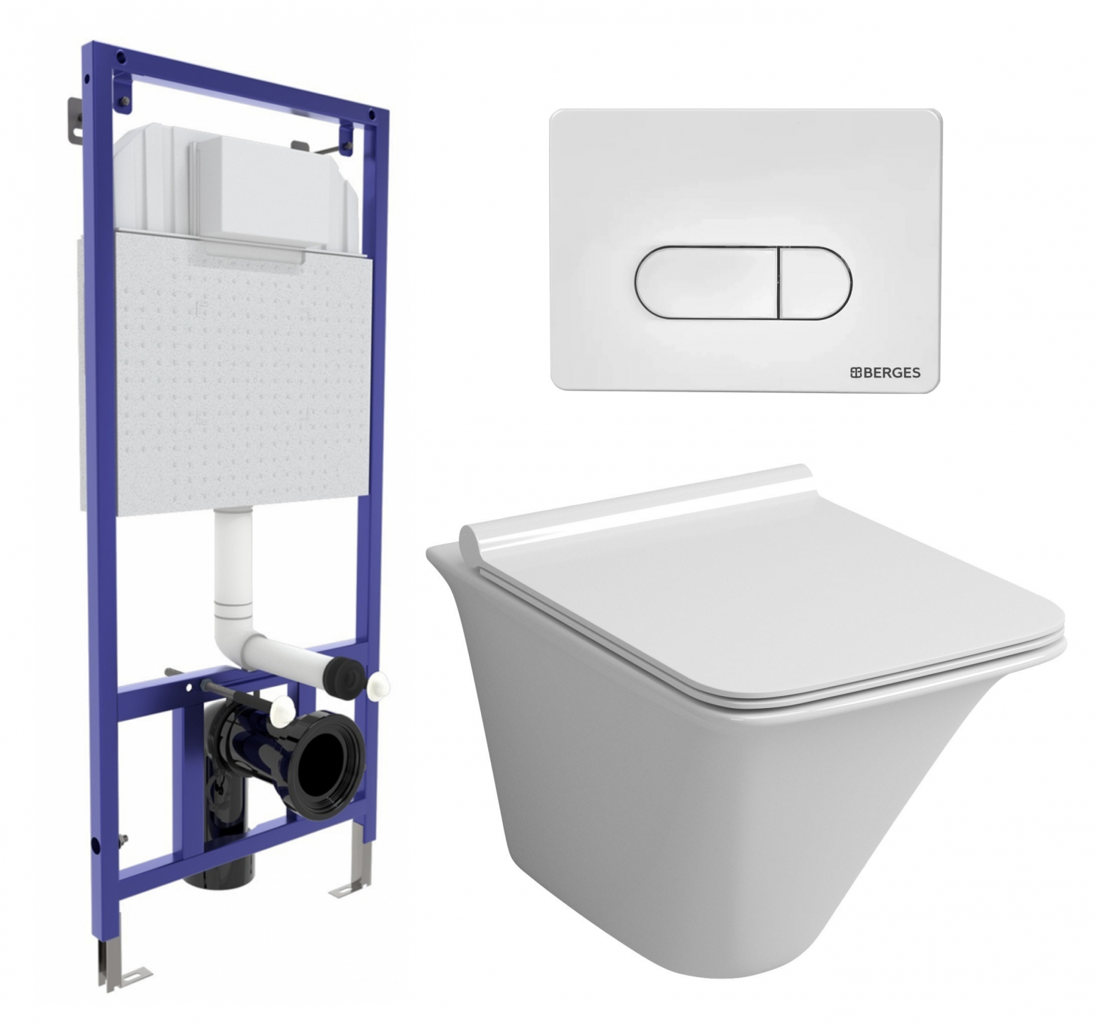 Комплект 3 в 1 инсталляция Berges Wasserhaus Novum 040231 + Унитаз подвесной Grossman GR-4413S + кнопка белая