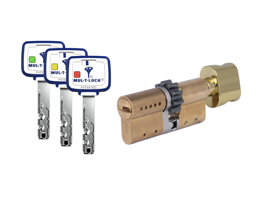 Цилиндр Mul-t-Lock MTL800 Светофор ключ-вертушка 81мм (размер 38х43В мм) - Латунь, Шестеренка