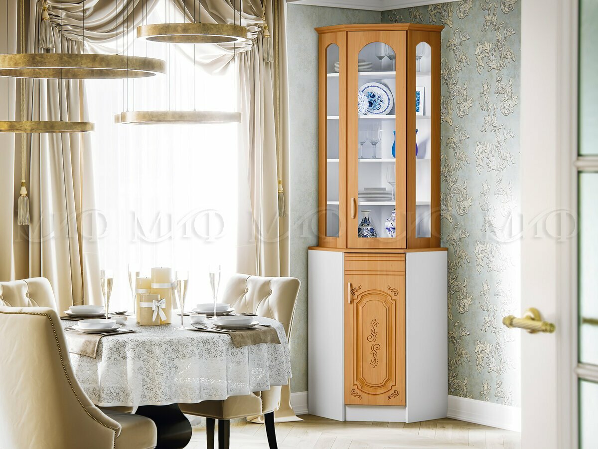 Буфет Миф Лиза-2 угловой, фасад ольха/ корпус белый, размер 580х2270х580 мм торец 31см