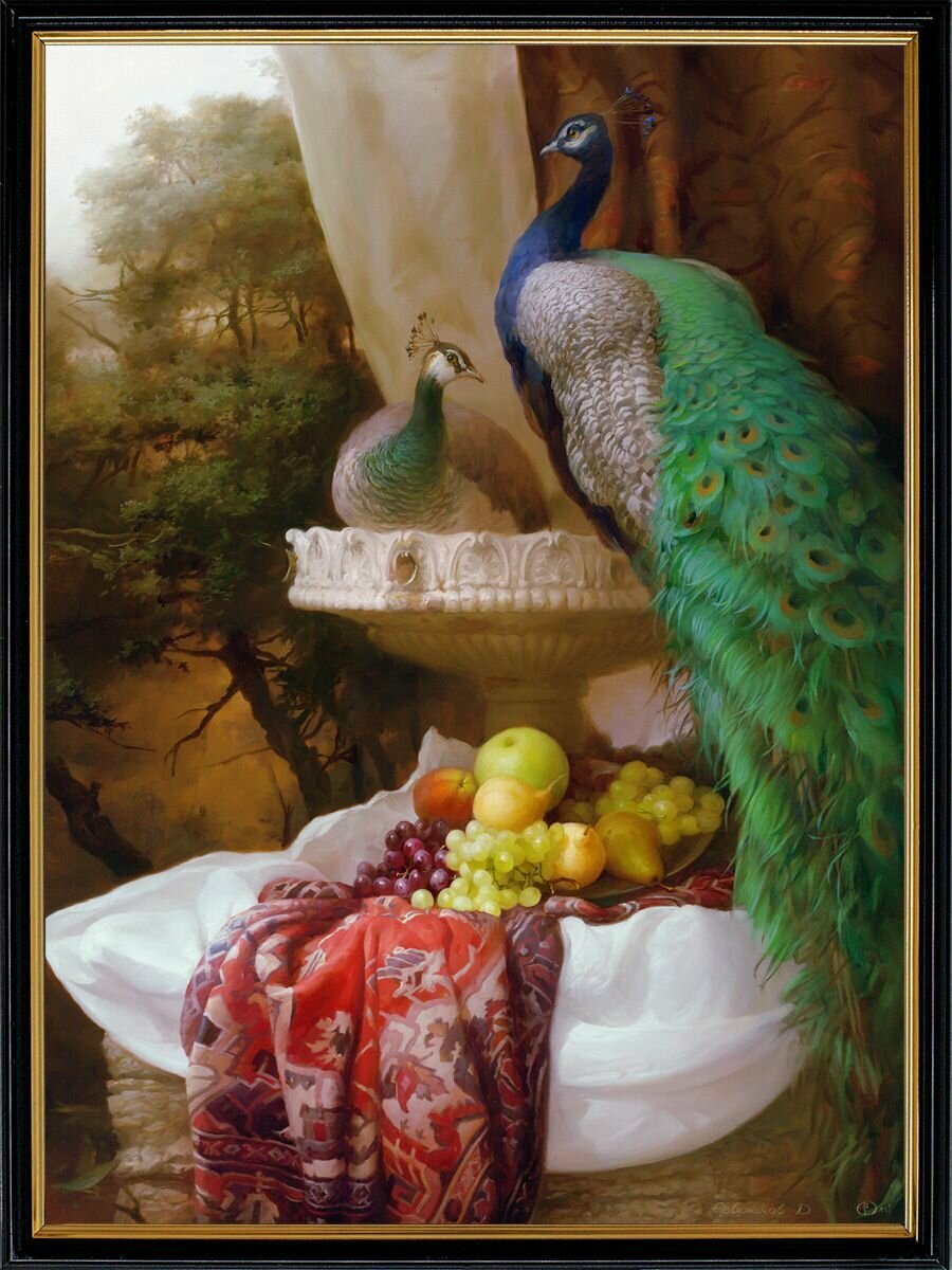 Картина "Павлины", 30х40 см, художник - Севрюков Д. оформлена в багет, СД10-30х40