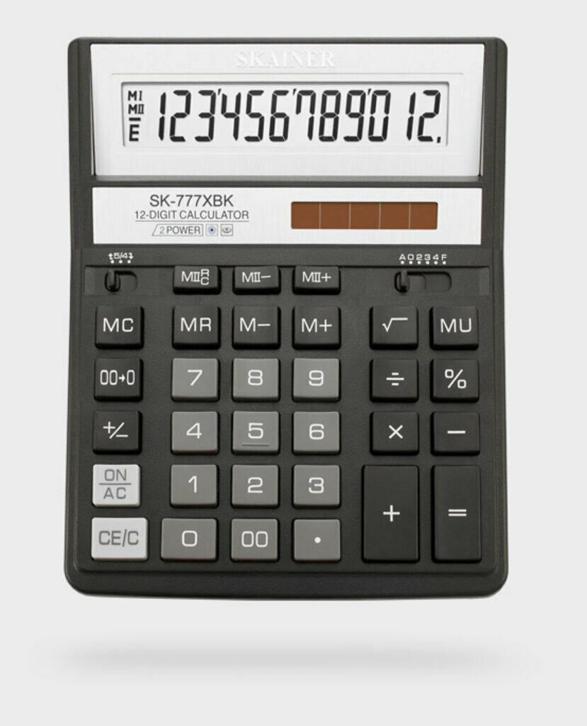 Калькулятор 12 разр. Skainer настольный проф. двойное питание, черный (аналог SDC-888XBK)