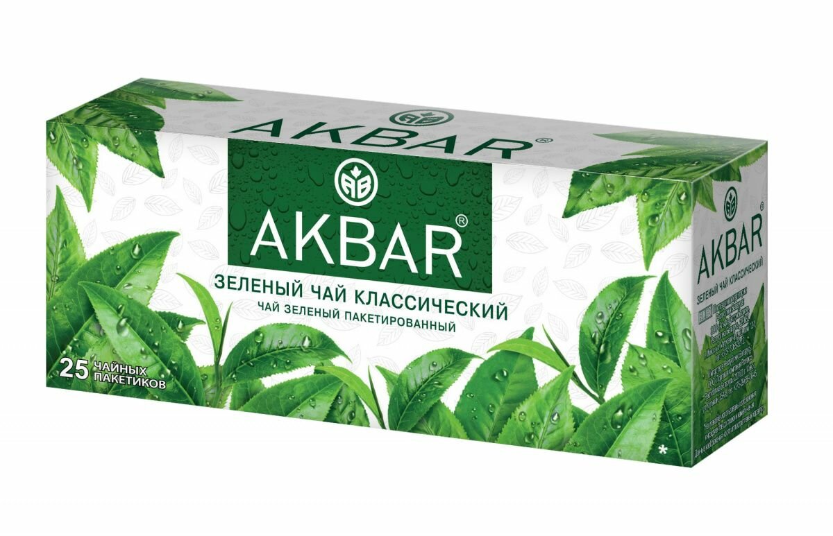 Akbar Чай в пакетиках Классический зеленый, 25 пакетиков*2 гр.
