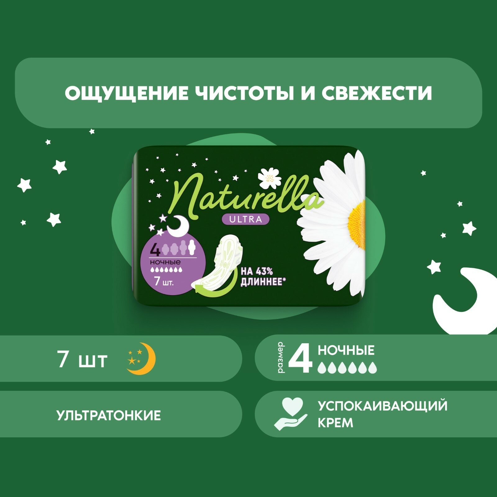 Женские гигиенические прокладки Naturella Night Single, 7 шт./уп
