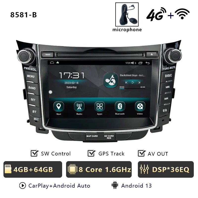 Автомагнитола CHSTEK Android 13 с CarPlay для Hyundai i30 GD Elantra GT 2011-2017, мультимедийный видеоплеер, стереосистема, навигация, Bluetooth, Wi-Fi, 4G 8581B