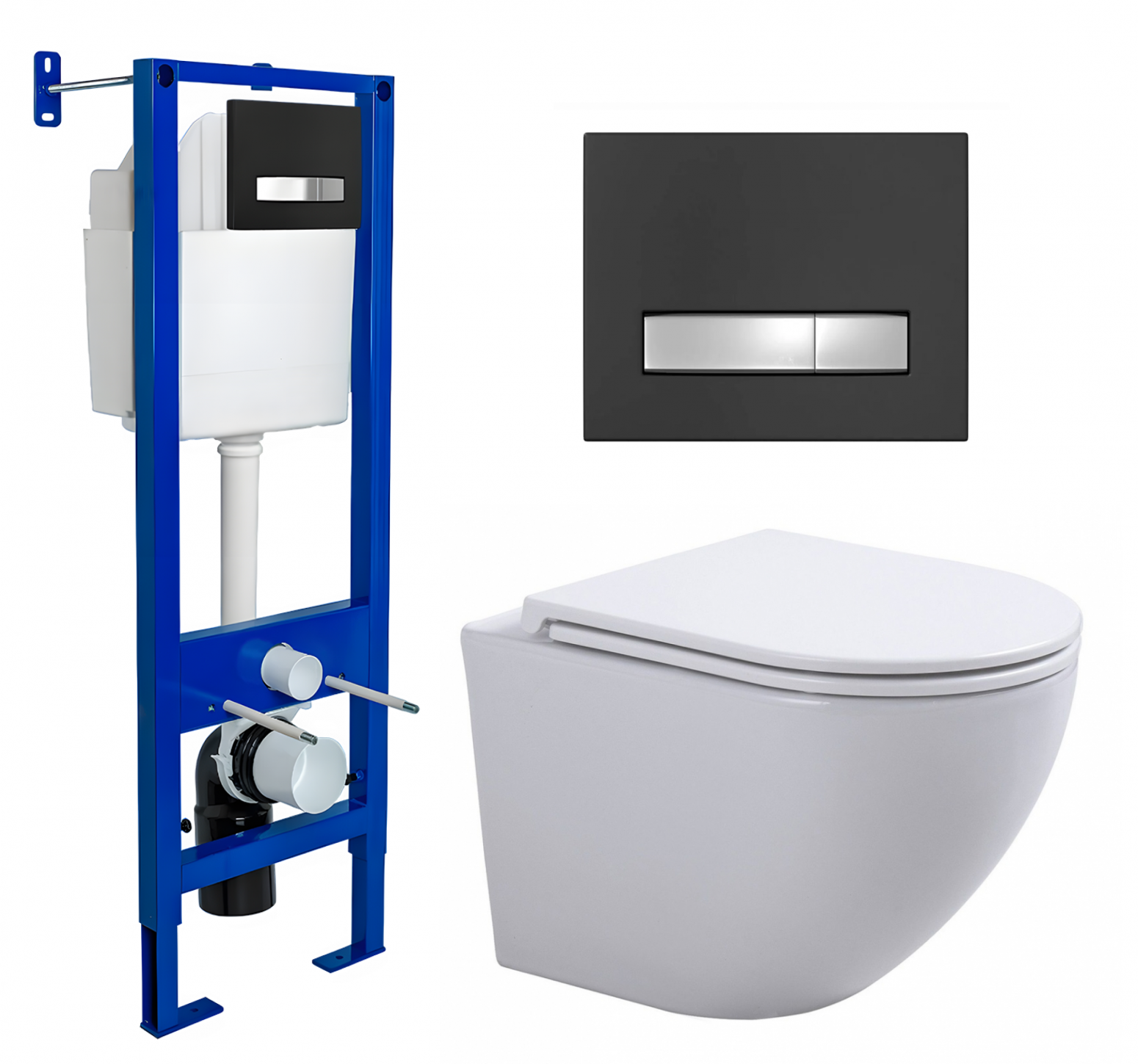 Комплект 3 в 1 инсталляция Berges Atom Line 410 + Подвесной унитаз SinteSi EVI + кнопка черная, хром