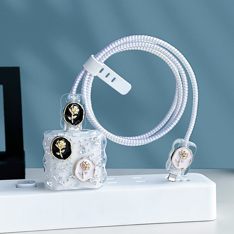 Защитный чехол для зарядного устройства, для Apple, с кусачками для кабеля, черно-белый