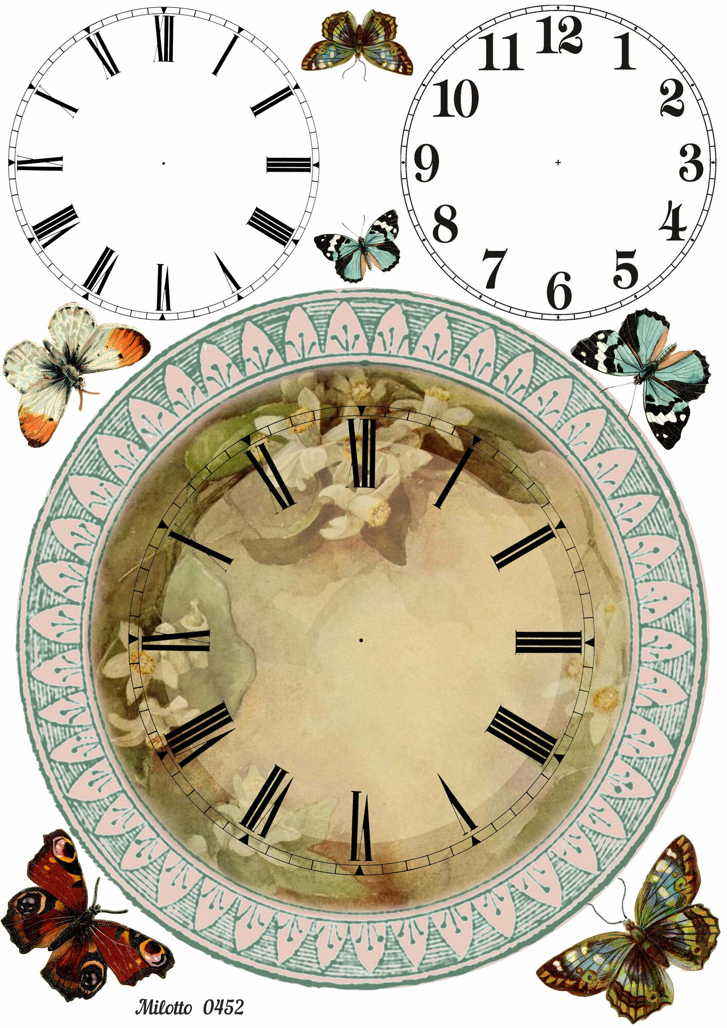 Рисовая бумага для декупажа карта А4 салфетка 0452 циферблат основа для часов винтаж крафт DIY