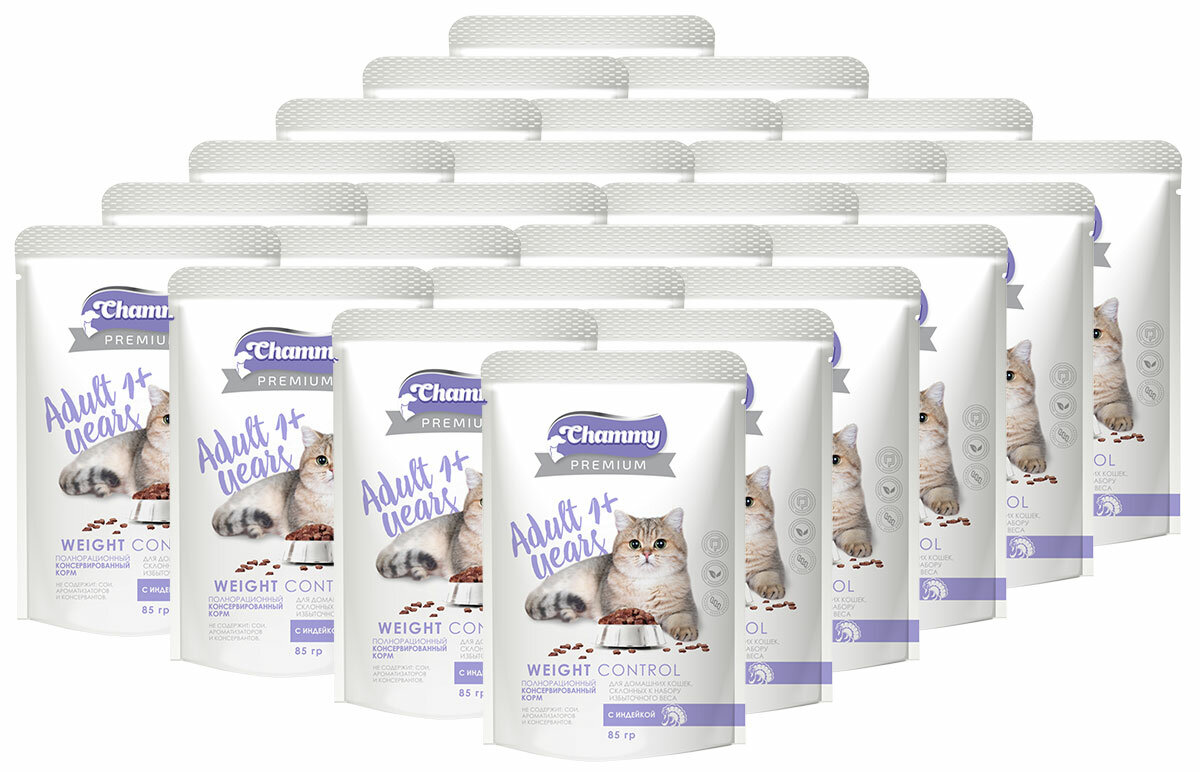 CHAMMY PREMIUM WEIGHT CONTROL для кош жив дом склонных к набору избыточного веса с индейкой пауч85гр 85 гр х 24 шт
