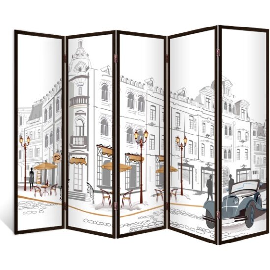 Ширма перегородка Декор Депо для комнаты деревянная "ХХ век" двухсторонняя с картинкой (живопись) 5 створок венге 176х230 см 18 кг