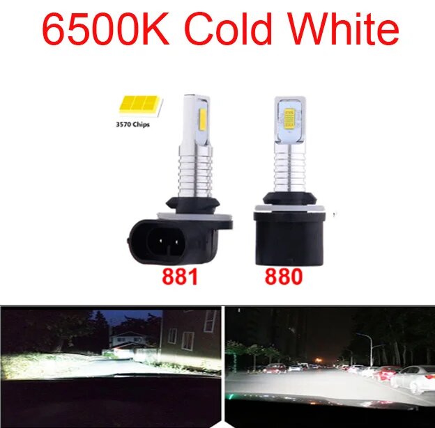 Комплект из 2 светодиодных ламп (белая, желтая, синяя) 881 880 H27W/2 H27W/1 H27, H27W 20000LM, противотуманные фары, дневные ходовые огни, 12 В.
