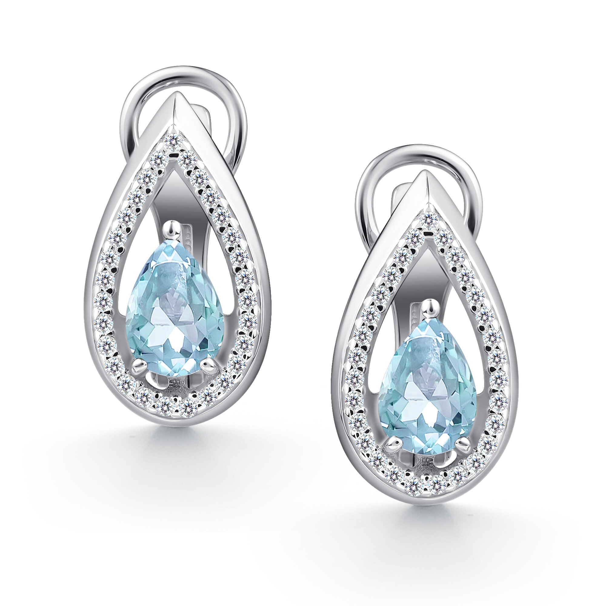 Серьги, серебро, 925 проба, топаз, фианит