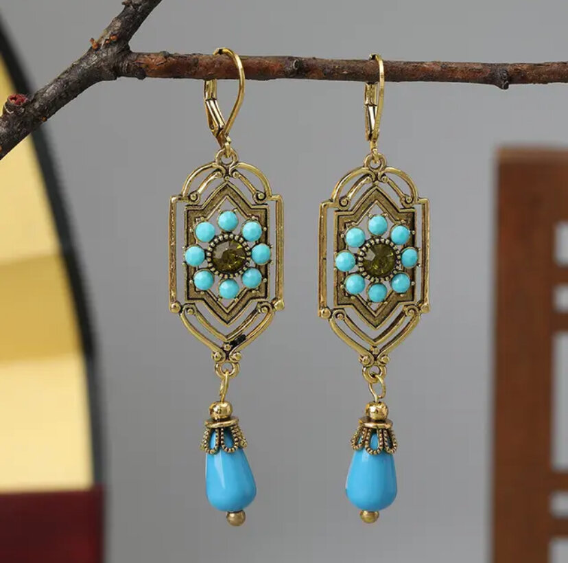 Серьги с подвесками, бирюза синтетическая