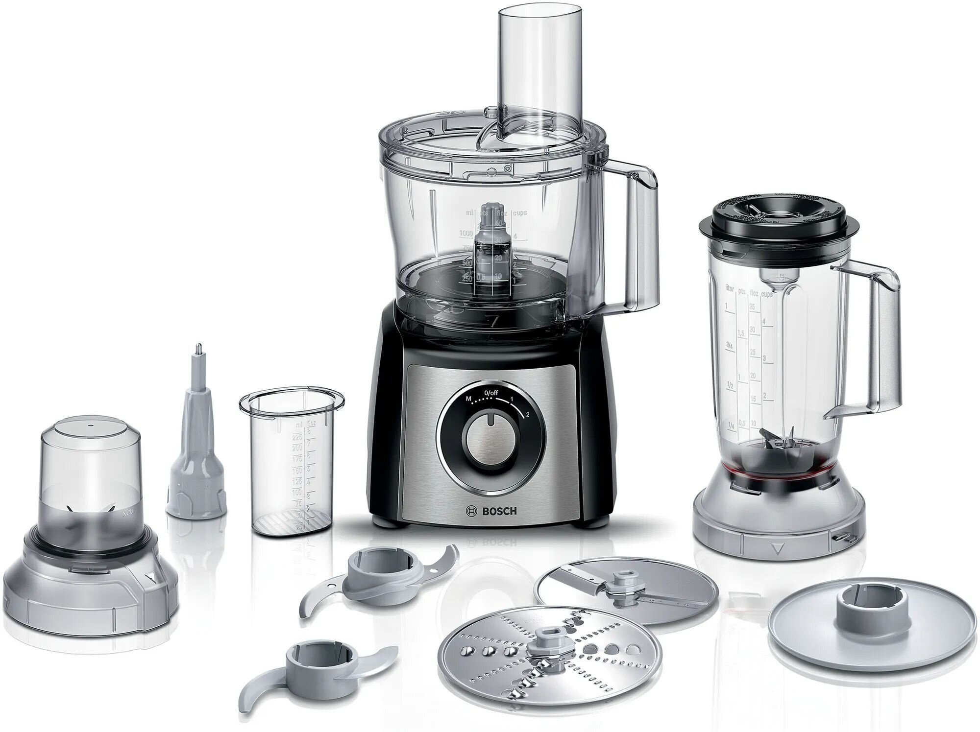 Кухонный комбайн BOSCH MCM3501M, 800 Вт, 2 скорости, блендер, 7 насадок, черный