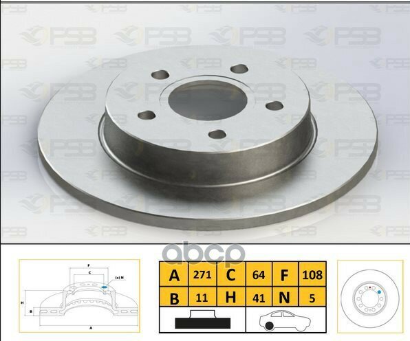 Диск тормозной задн FORD Focus III 10-, Focus III 10-, Focus III 13- PSB арт. 13555