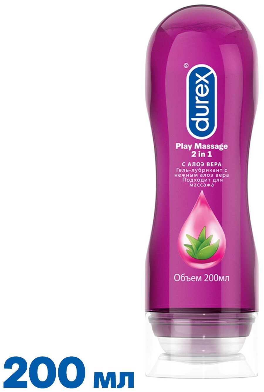 Гель-смазка Durex Play Massage 2in1 с успокаивающим Алоэ Вера, 210 г, 200 мл, нейтральный, флакон