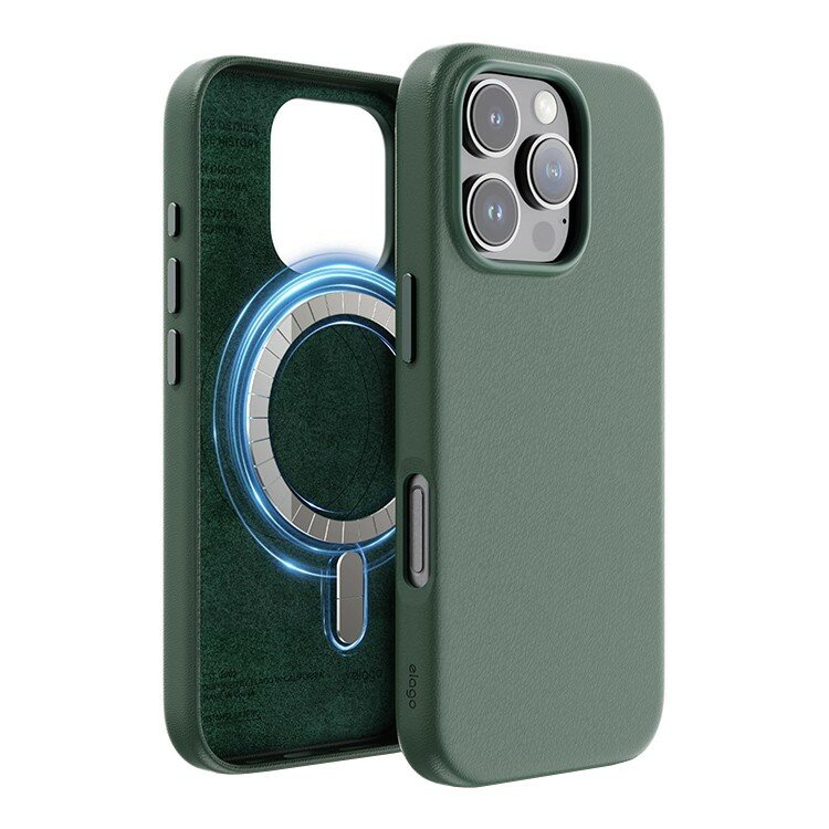 Elago кожаный чехол для iPhone 16 Pro, PU Leather Midnight Green (MagSafe)
