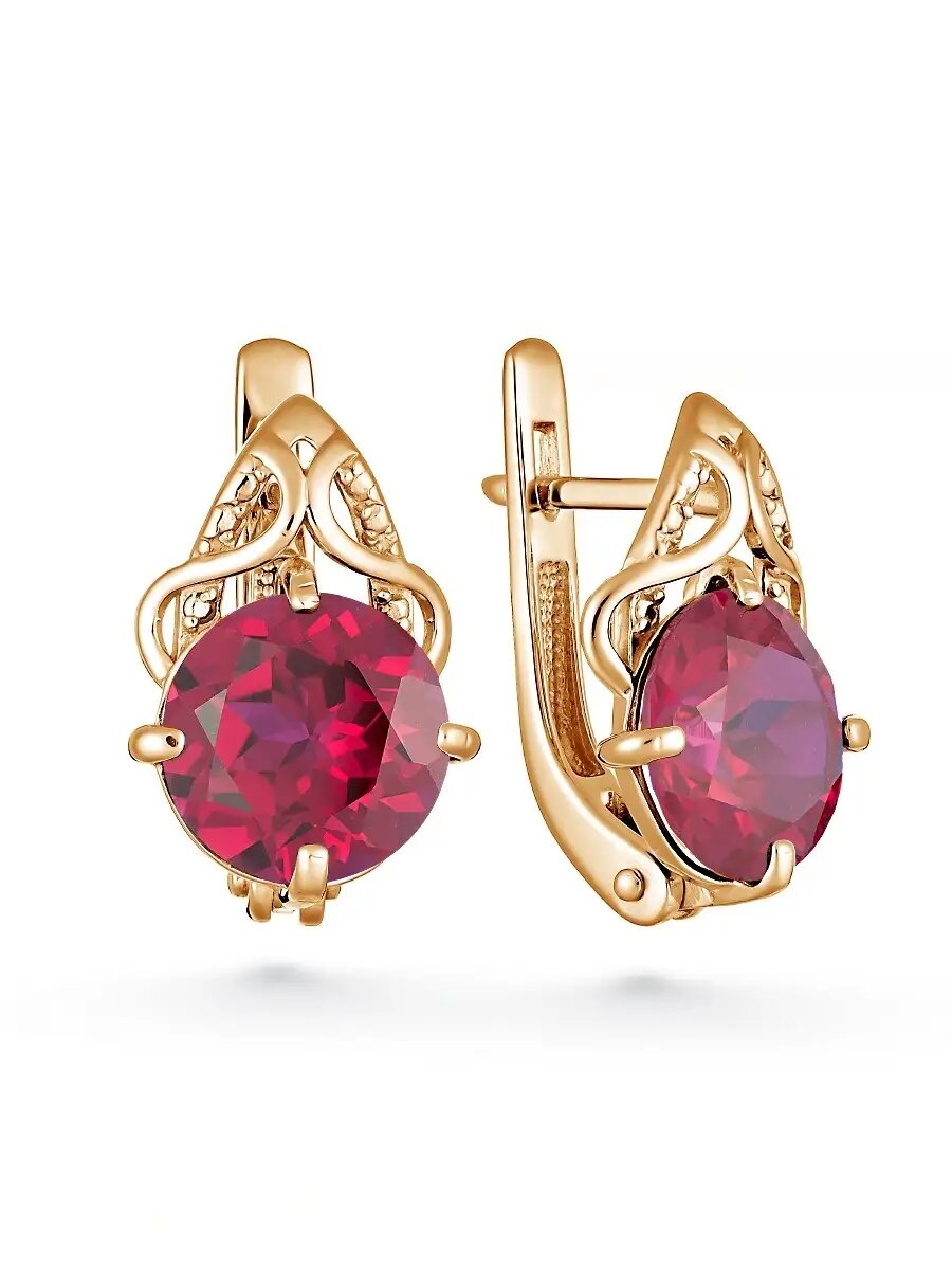 Серьги, красное золото, 585 проба, бриллиант, рубин