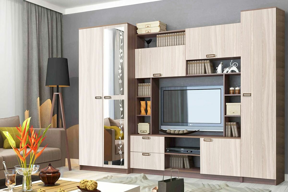 Комплект мебели для гостиной Аллегро композиция 6 Ясень темный/светлый