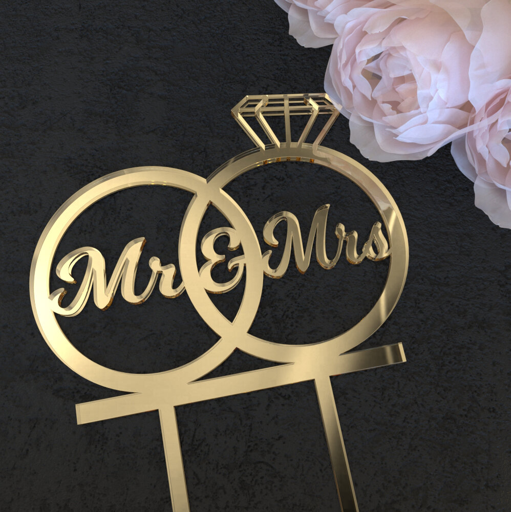 Топпер для торта Mr & Mrs зеркальный золотой wd003g (Набор из 2 шт.)