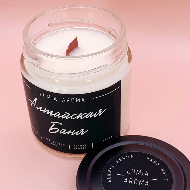 Ароматическая соевая свеча Алтайская Баня 200 мл, 40 часов горения, Lumia Aroma, la3110-39