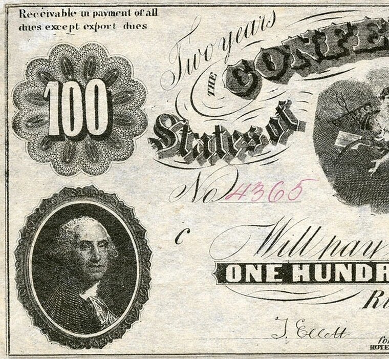 100 долларов 1861 Конфедерация Штатов Америки сувенирная копия, банкноты и купюры редкие коллекционные