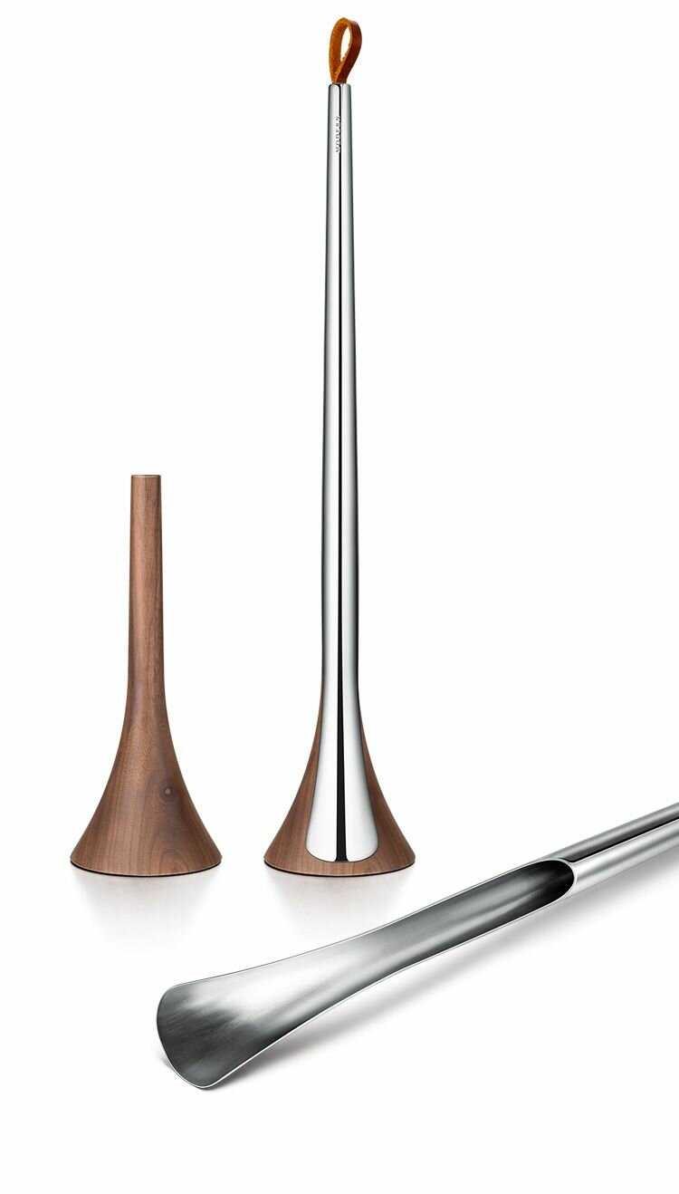 Обувная ложка длинная Дизайнерская работа из нержавеющей стали и грецкого ореха