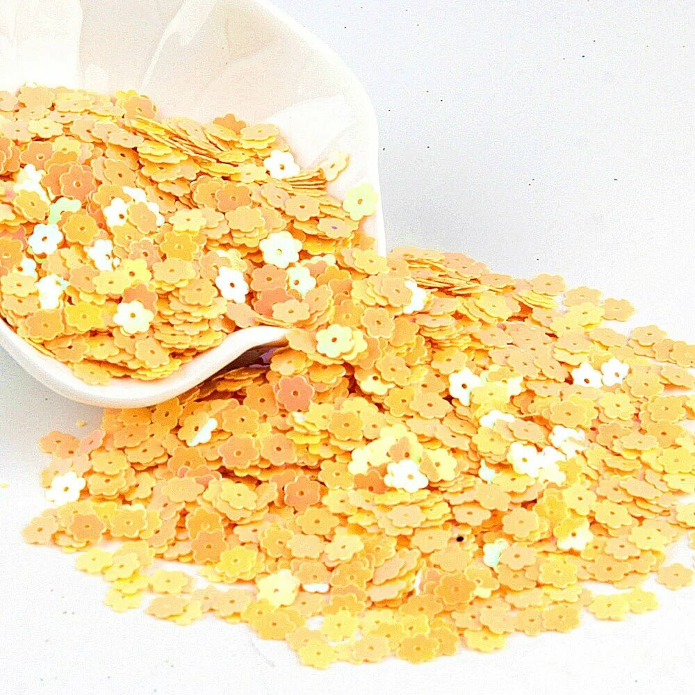 Пайетки цветочки AB yellow, 6 мм, ПВХ