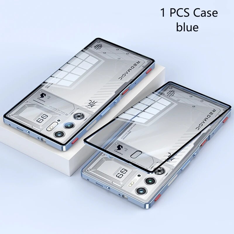 Чехол из алюминиевого сплава с металлическим каркасом для Red Magic 9S Pro, прозрачная акриловая задняя крышка для телефона Nubia RedMagic 9 Pro Plus Синий, For Red Magic 9 Pro