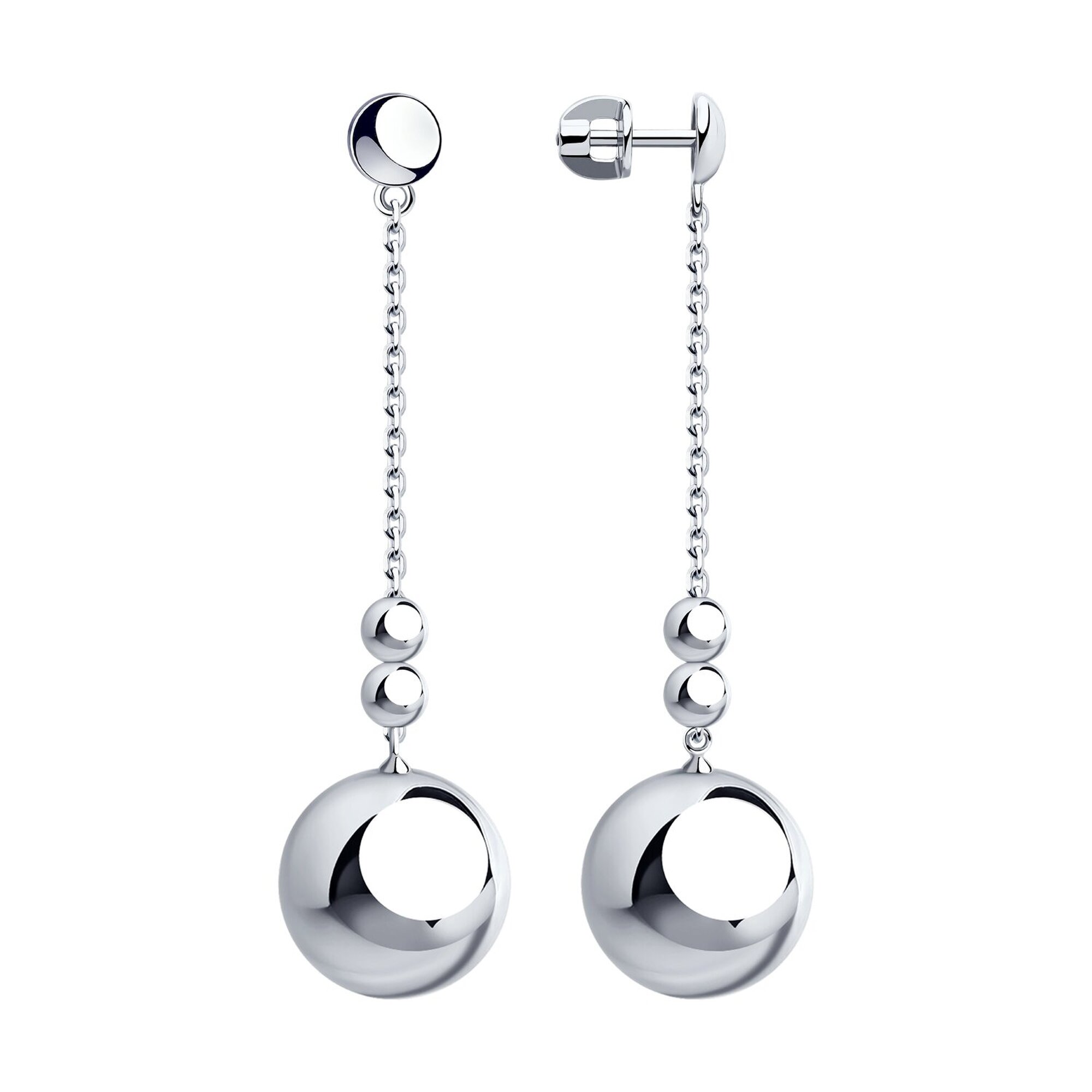 Серьги цепочки, серебро, 925 проба, родирование