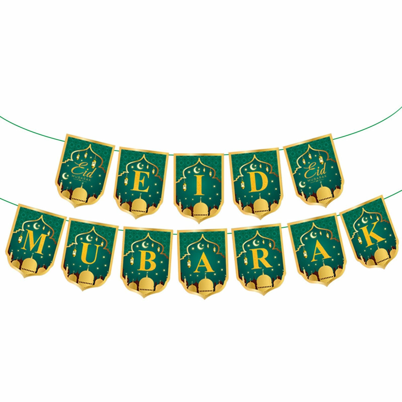 Праздничное оформление, Флажки для украшения праздника Ид - зеленые, набор