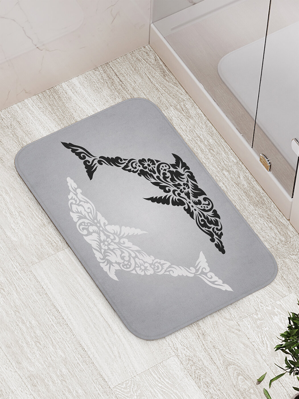 Коврик для ванной комнаты, туалета "Дельфины в стиле декора" противоскользящий, 52х77 см, JoyArty