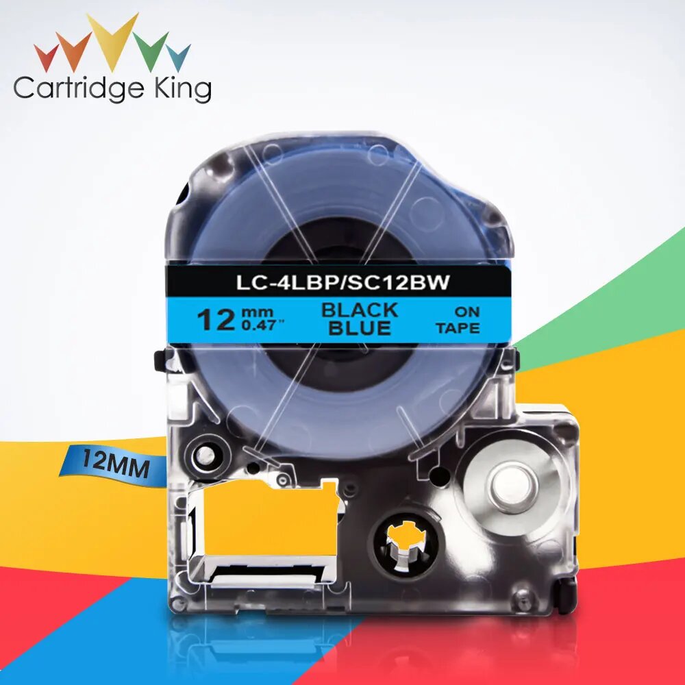 Лента для принтера Epson LW-300 LW-400 CARTRIDGE KING 12 мм Black on Blue, 12 мм