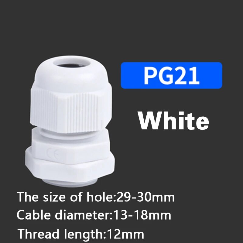Водонепроницаемые кабельные вводы IP68 PG7-PG36, белый, черный PG21 white