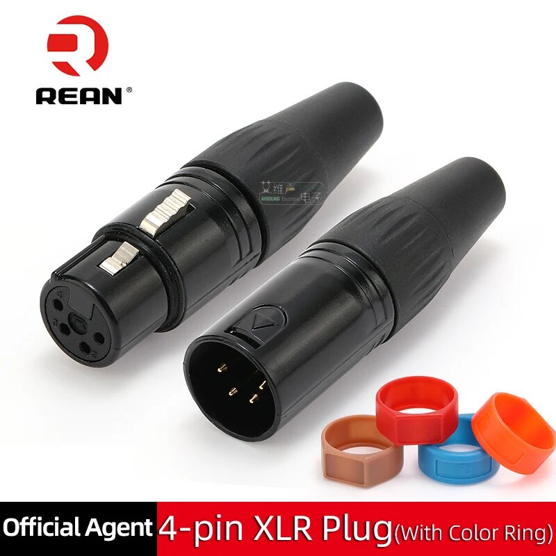 REAN XLR разъем 4-контактный золотистый 4 Pin Male Plug-1pcs, Orange Ring