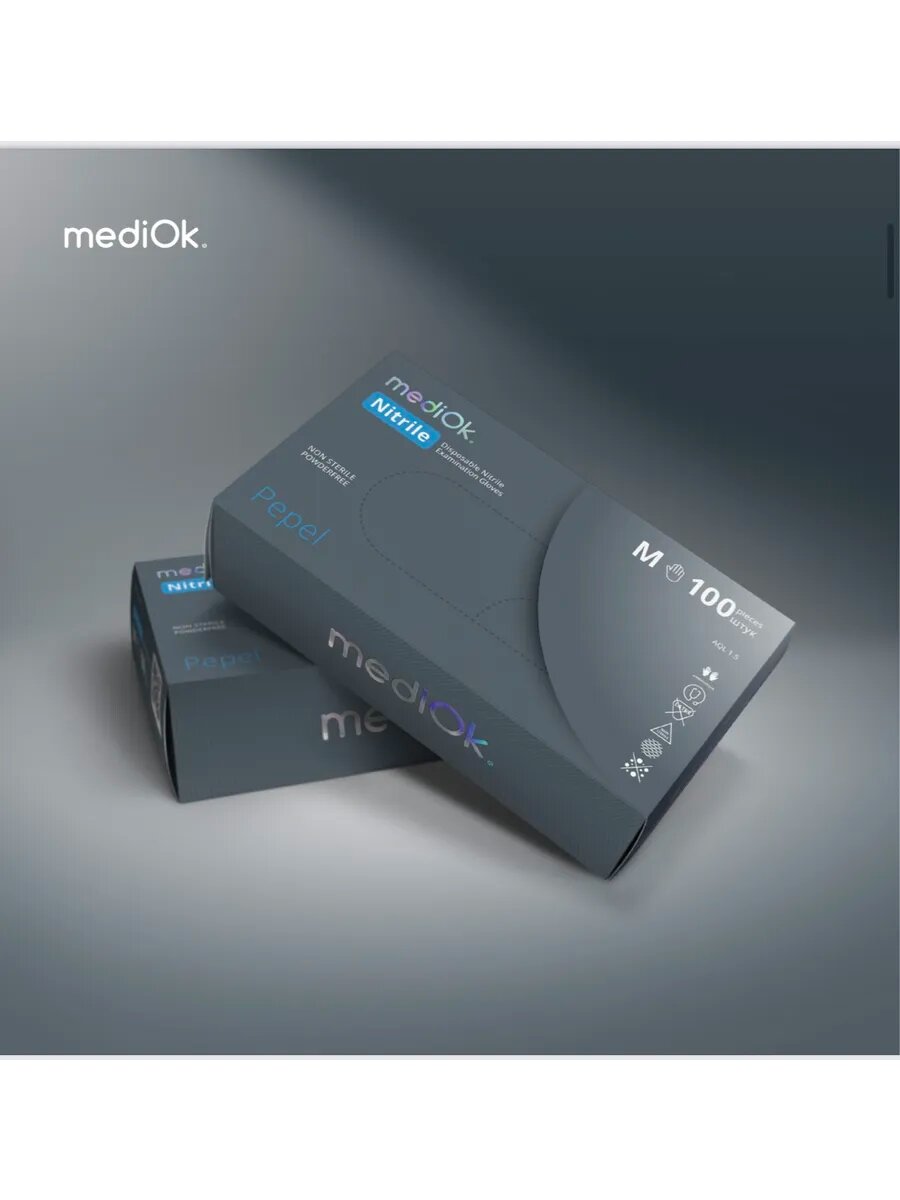 Перчатки нитриловые mediOk, cерый Pepel, размер M, Германия, 50 пар