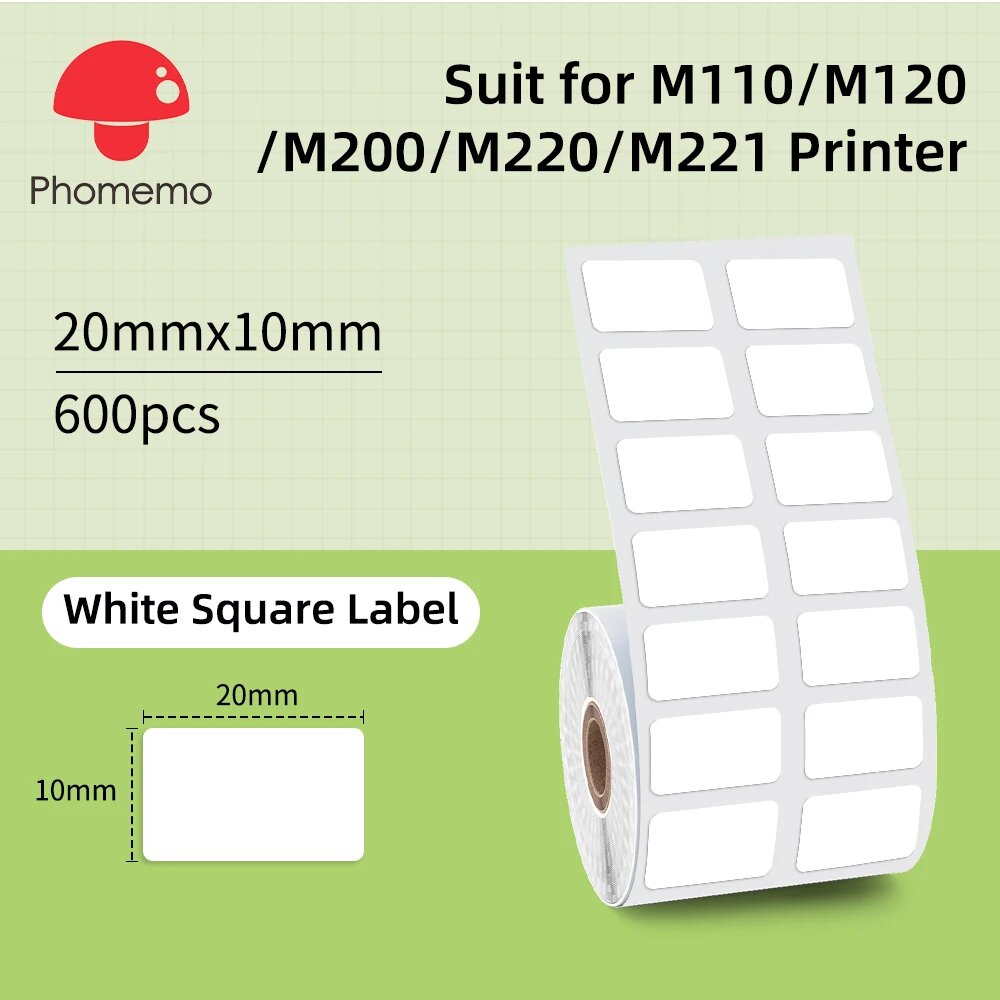 Термоэтикетки Phomemo для принтеров M110, M200 Белый, Square 20x10mm